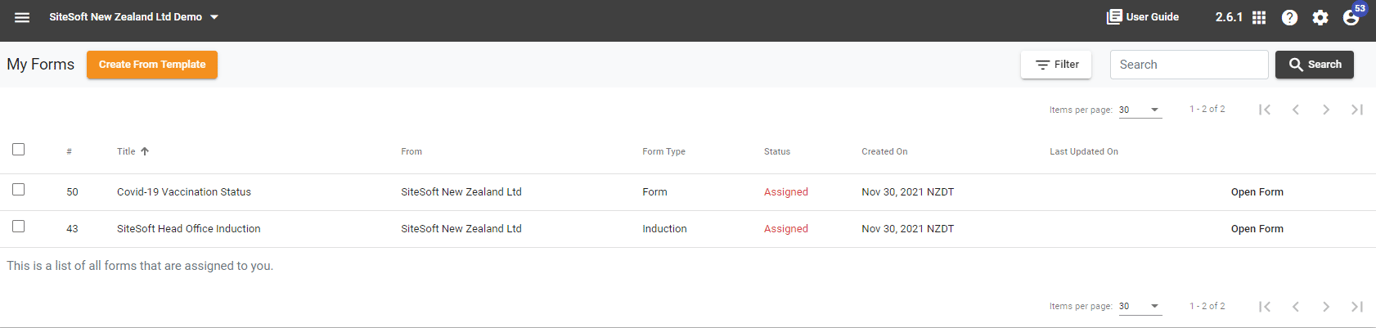 Completing Forms and selecting Form Templates in the SiteConnect Web Portal