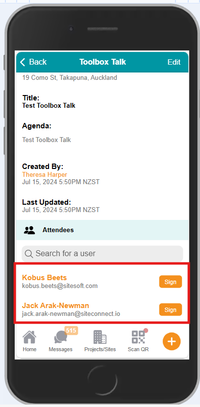 Creating a Toolbox Talk through the Mobile App