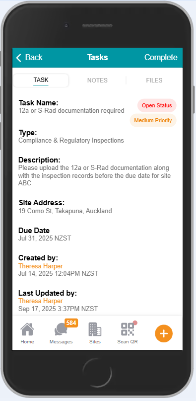 How to complete a task assigned to you via the Mobile App